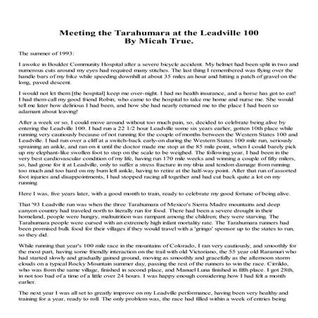 Meeting the Tarahumara at the Leadville 100, by Micah True | PDF