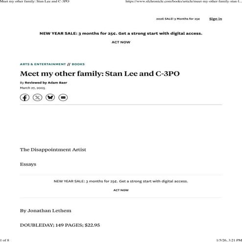 Adam Baer on Jonathan Lethem - SF Chronicle Book Review | PDF