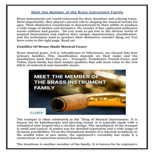 Meet the Member of the Brass Instrument Family | PDF