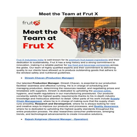 Meet the Team at Frut X Meet the Team at Frut X Meet the Team at Frut X | PDF
