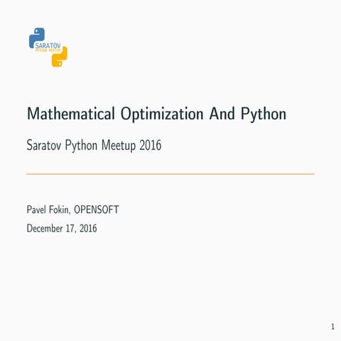 Mathematical optimization and python | PPT