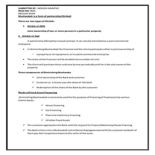 car financing and house financing in meezan bank cfr assignment | PDF