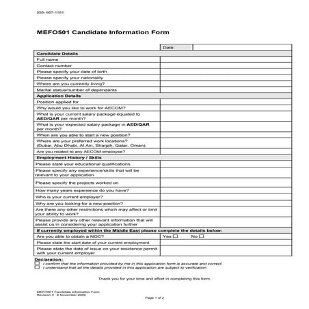 Mefo501 candidate information form | PDF