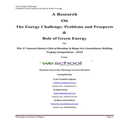 A Research On The Energy Challenge: Problems and Prospects & Role of ...