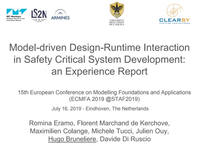 Model Driven Design Runtime Interaction In Safety Critical System Development An Experience