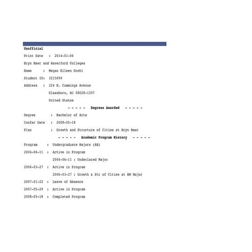 Griffin, C. Unofficial Transcript Fordham University | PDF