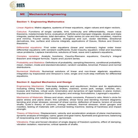 GATE Exam Mechanical Engineering Syllabus | PDF