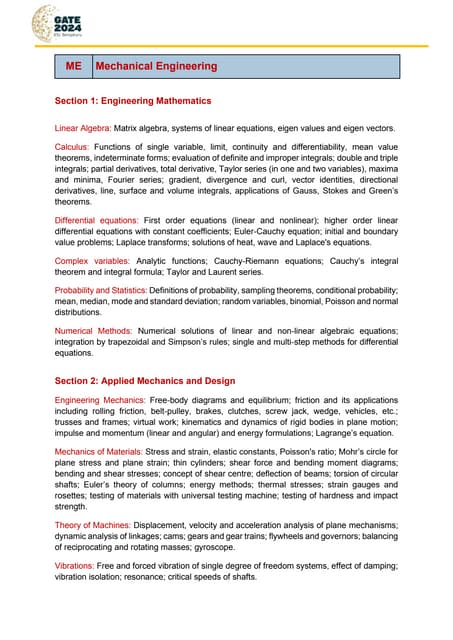 Gate 2017 mechanical engineering syllabus | PDF | Physics | Science