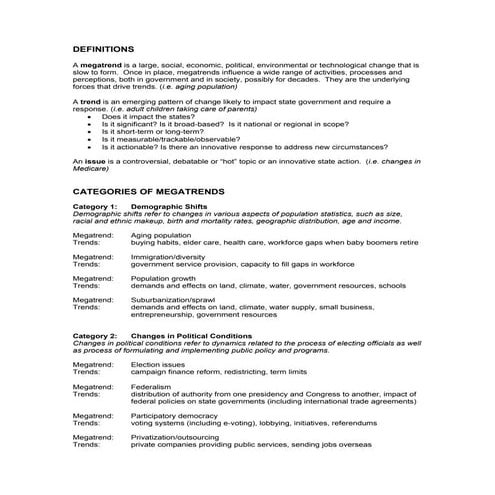 Megatrends definitions and categories | PDF