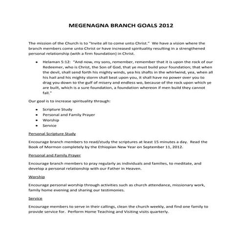 Megenagna branch goals 2012 | PDF
