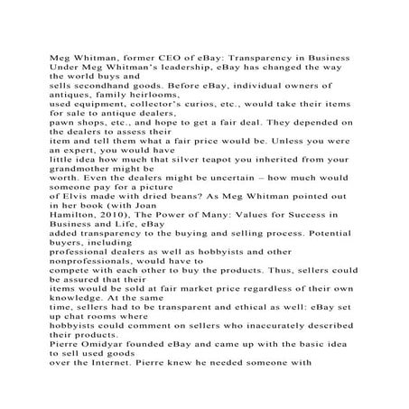 Meg Whitman, former CEO of eBay Transparency in BusinessUnder M.docx ...