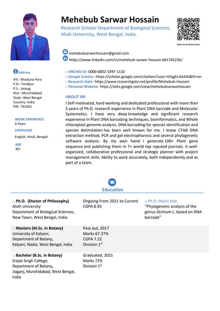 Mehebub Sarwar Hossain, Researcher at Aliah university