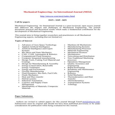 Mechanical Engineering: An International Journal (MEIJ) | DOCX