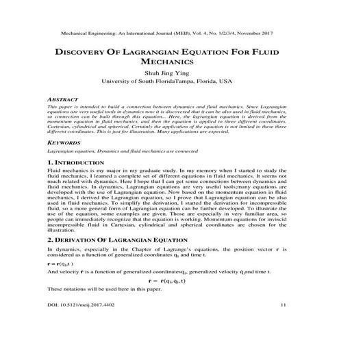 DISCOVERY OF LAGRANGIAN EQUATION FOR FLUID MECHANICS | PDF