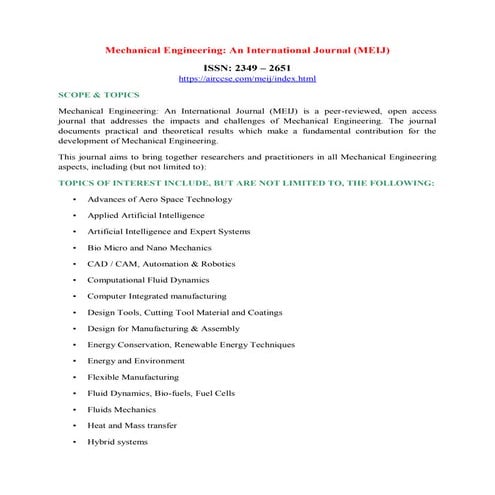 Mechanical Engineering: An International Journal (MEIJ) | DOCX