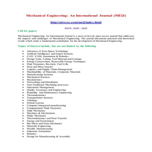 Mechanical Engineering: An International Journal (MEIJ) | DOCX ...