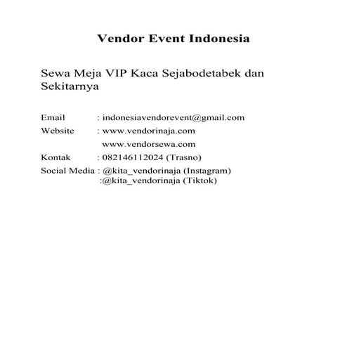 Sewa Meja VIP Kaca Sejabodetabek dan Sekitarnya | PDF