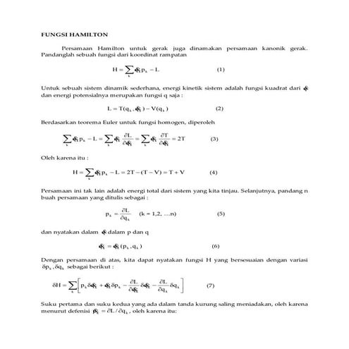 Mekanika (fungsi hamilton) | DOCX