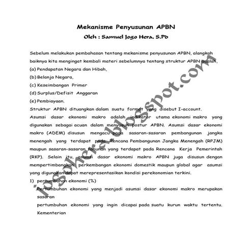 Mekanisme Penyusunan Anggaran Pendapatan Belanja dan Negara (APBN) | PDF