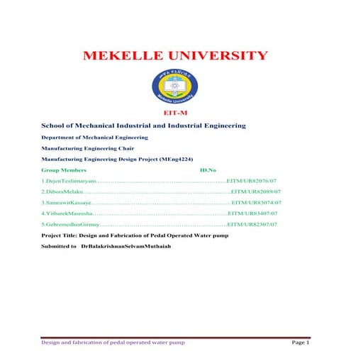 Mekelle university design treadle | PDF