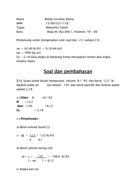 soal dan pembahasan buku braja m.das hal 59-60 | DOCX