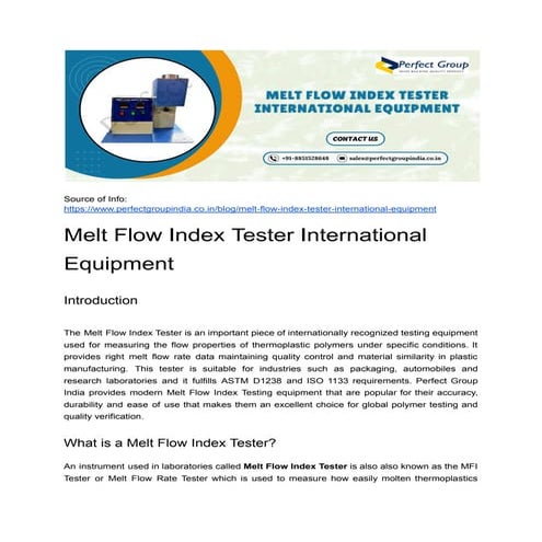 Melt Flow Index Tester International Equipmentfrom perfectgroupindia | PDF