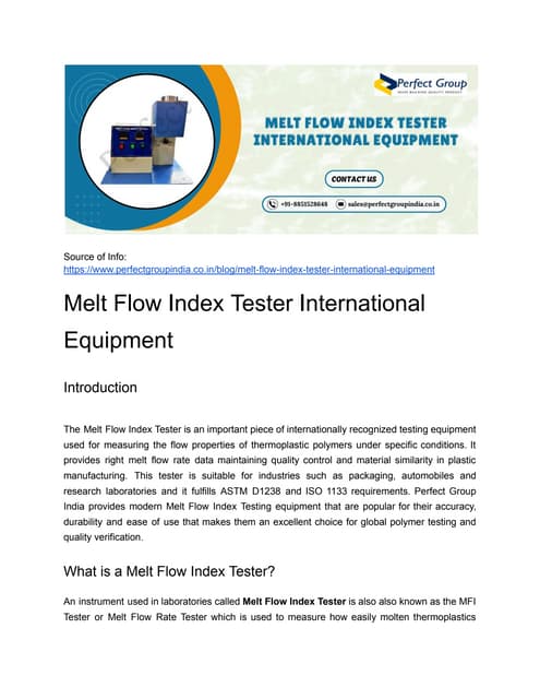 Melt Flow Index Tester from Perfect Group India | PPT