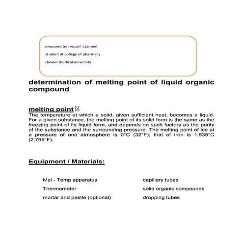 determination of melting point of liquid organic compound | DOCX