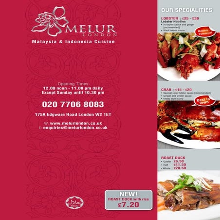 Melur London Menu 2014 | PDF