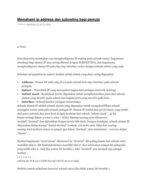 materi pembelajaran IP Address dan Subnetting | PPT
