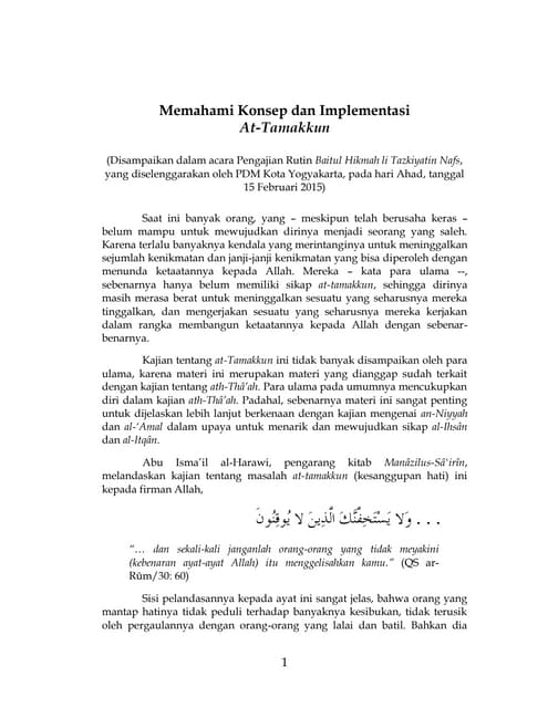 Memahami konsep dan implementasi at tamakkun | PDF Memahami konsep dan implementasi at tamakkun | PDF