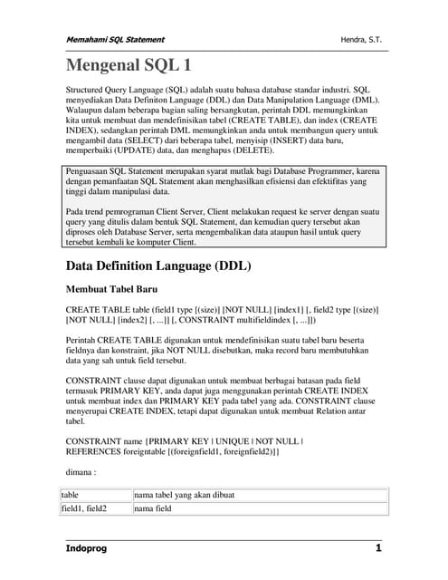 Memahami Sql Statement Pdf