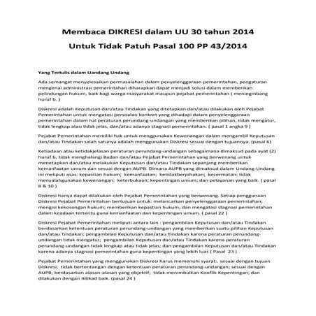 Membaca Diskresi untuk Ingkar pasal 100 PP 43/2014 | DOC