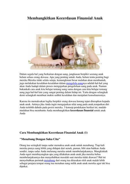 Sosialisasi tentang menabung dan cara mengatur uang jajan bagi anak anak sd | DOCX