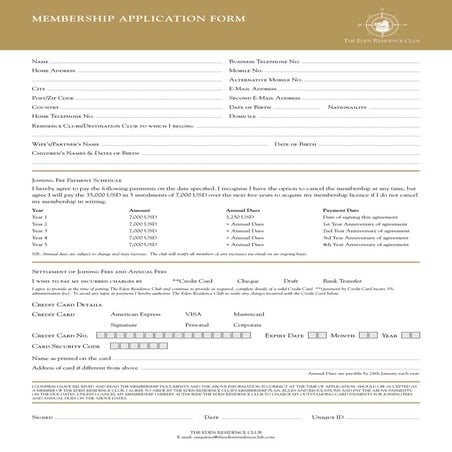 Membership application form- The Eden Club | PDF