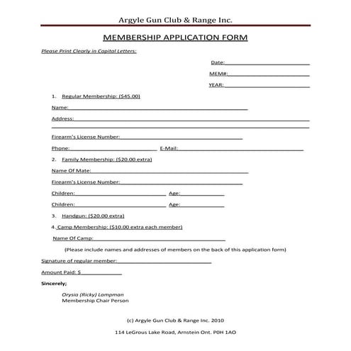 Membership Application Form Argyle | DOCX