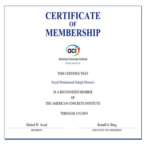 ACI Membership certificate | PPT