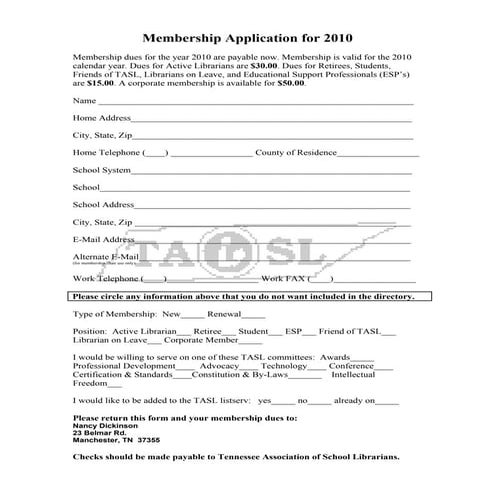 TASL Membership Form | PDF