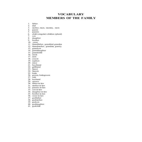 Vocabulary - Memebers of the family | DOCX