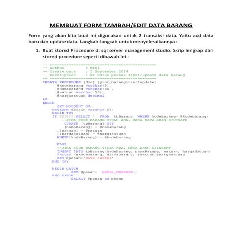 Membuat Form tambah dan update barang | PDF
