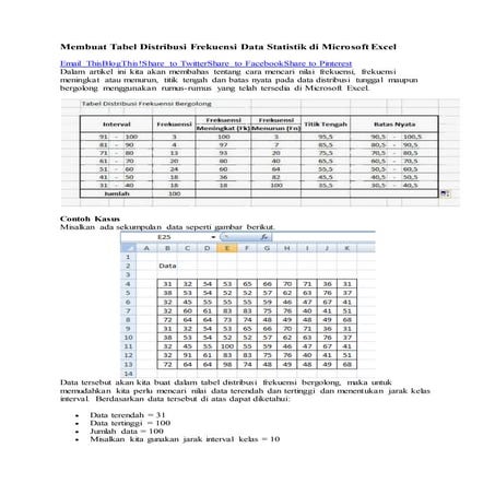 Membuat tabel distribusi frekuensi data statistik di microsoft excel | DOCX