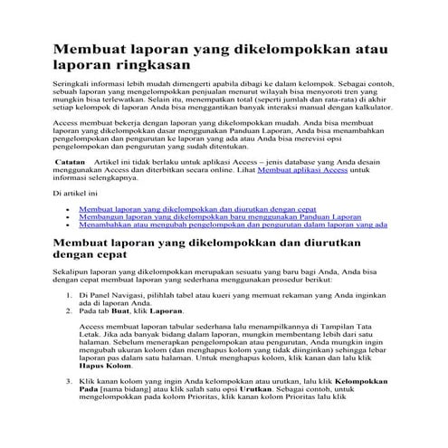 Membuat laporan yang dikelompokkan atau laporan ringkasan | PDF