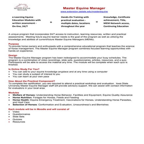 Master Equine Manager | PDF
