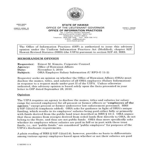 OIP opinion on OHA employee salaries | PDF