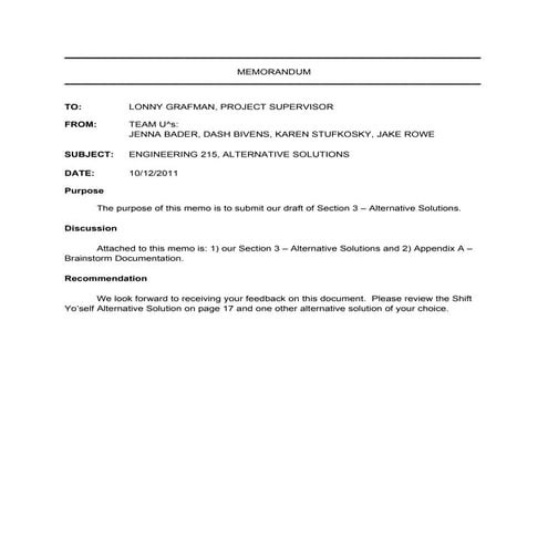 Memo cover letter section 3 alternative solutions | DOC