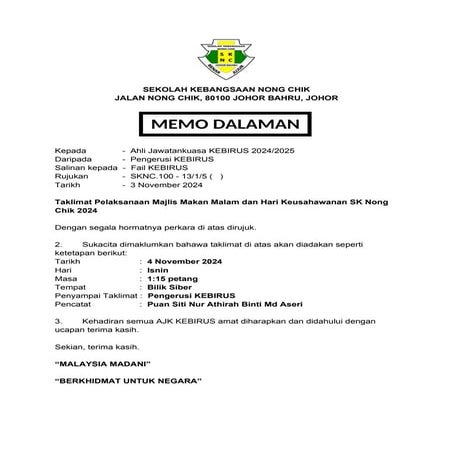 Memo Dalaman Taklimat (Majlis Makan Malam dan Hari Keusahawanan).docx