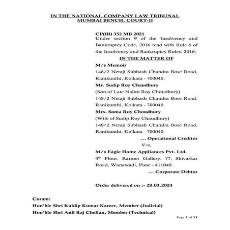 Memoir case NCLT proceeding ................. | PDF