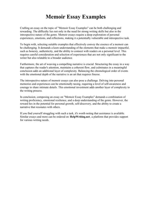 Memoirs Essay Examples.pdfMemoirs Essay Examples | PDF