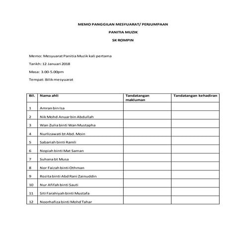 Memo panggilan mesyuarat | DOCX