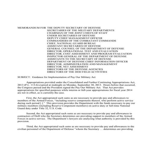 Memorandum Pay Our Military Act Guidance | PDF